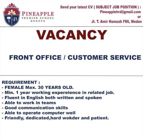 Front Office / Customer Service Medan | AtmaGo