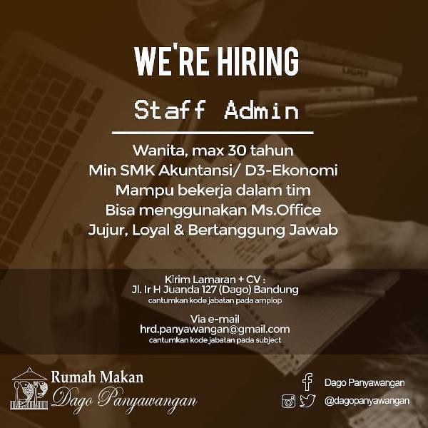 Staff Admin Restoran Bandung | AtmaGo