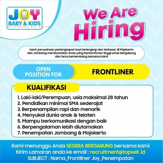 Lowongan Karyawati Frontliner Toko Bayi | AtmaGo