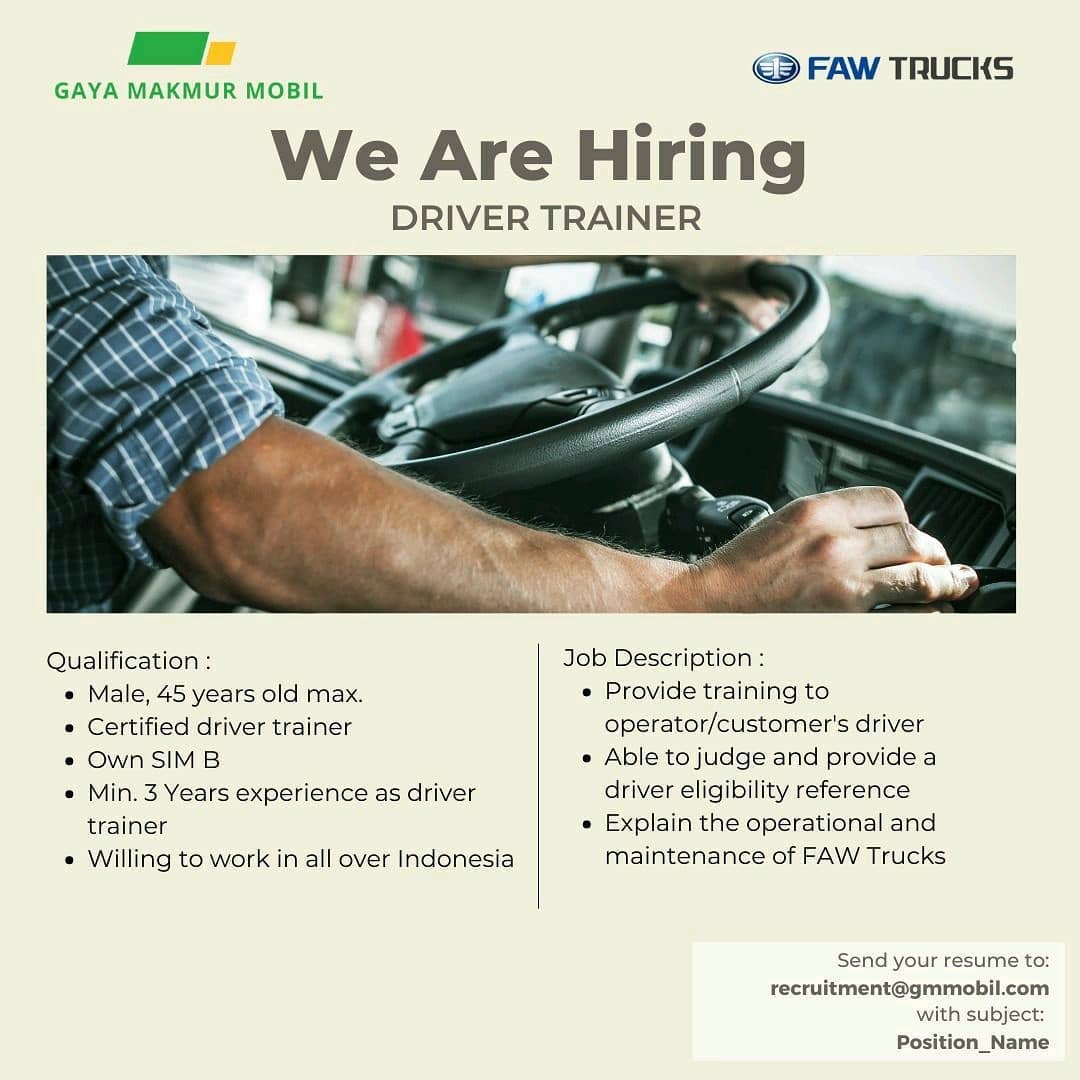 Lowongan Driver Trainer / Instrukur Mengemudi | AtmaGo