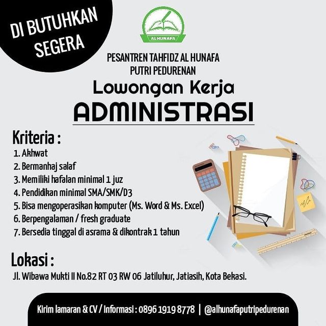 Administrasi Pesantren Tahfidz Al Hunafa Putri Pedurenan | AtmaGo