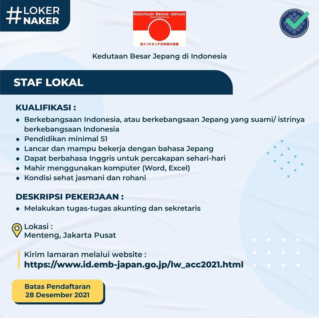 Lowongan Staf Kedutaan Besar Jepang | AtmaGo
