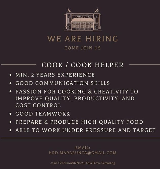 Lowongan COOK / COOK HELPER | AtmaGo