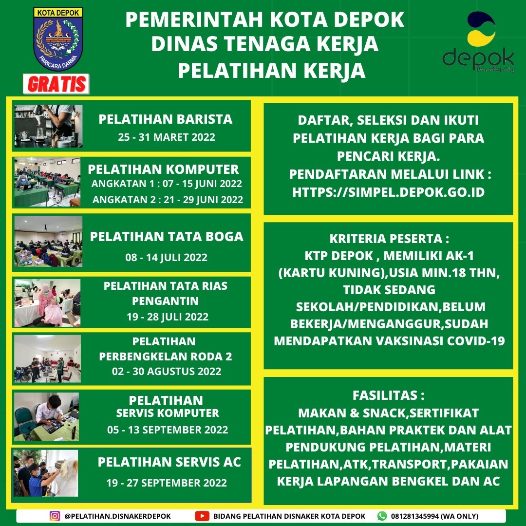 Pelatihan Kerja Gratis Disnaker Kota Depok 2022 | AtmaGo
