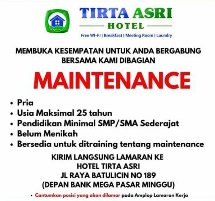 Lowongan Teknisi Maintenance Hotel | AtmaGo