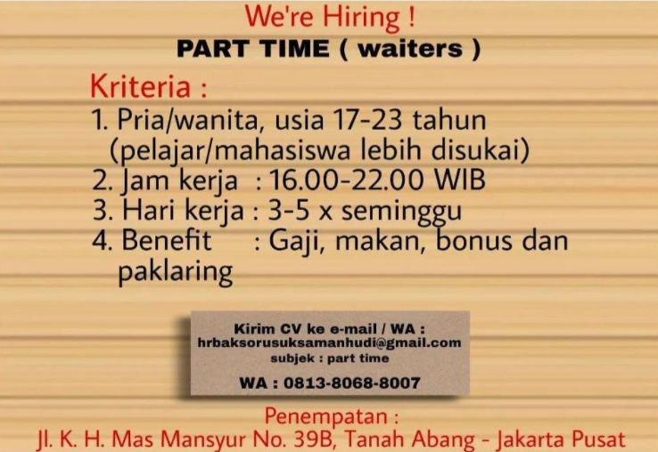 Lowongan PART TIME Waiters | AtmaGo