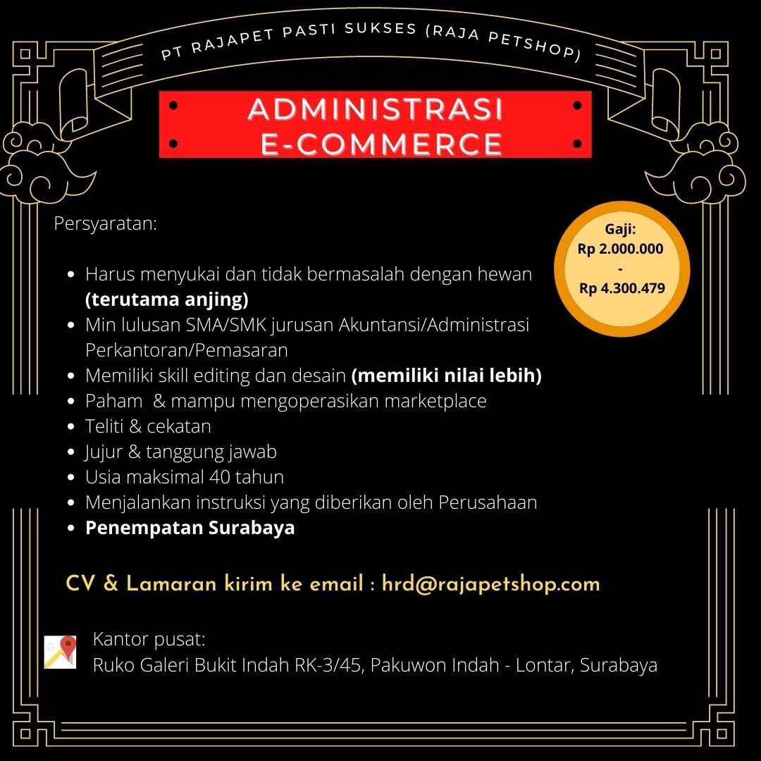 Lowongan Kerja Administrasi E-Commerce Surabaya | AtmaGo