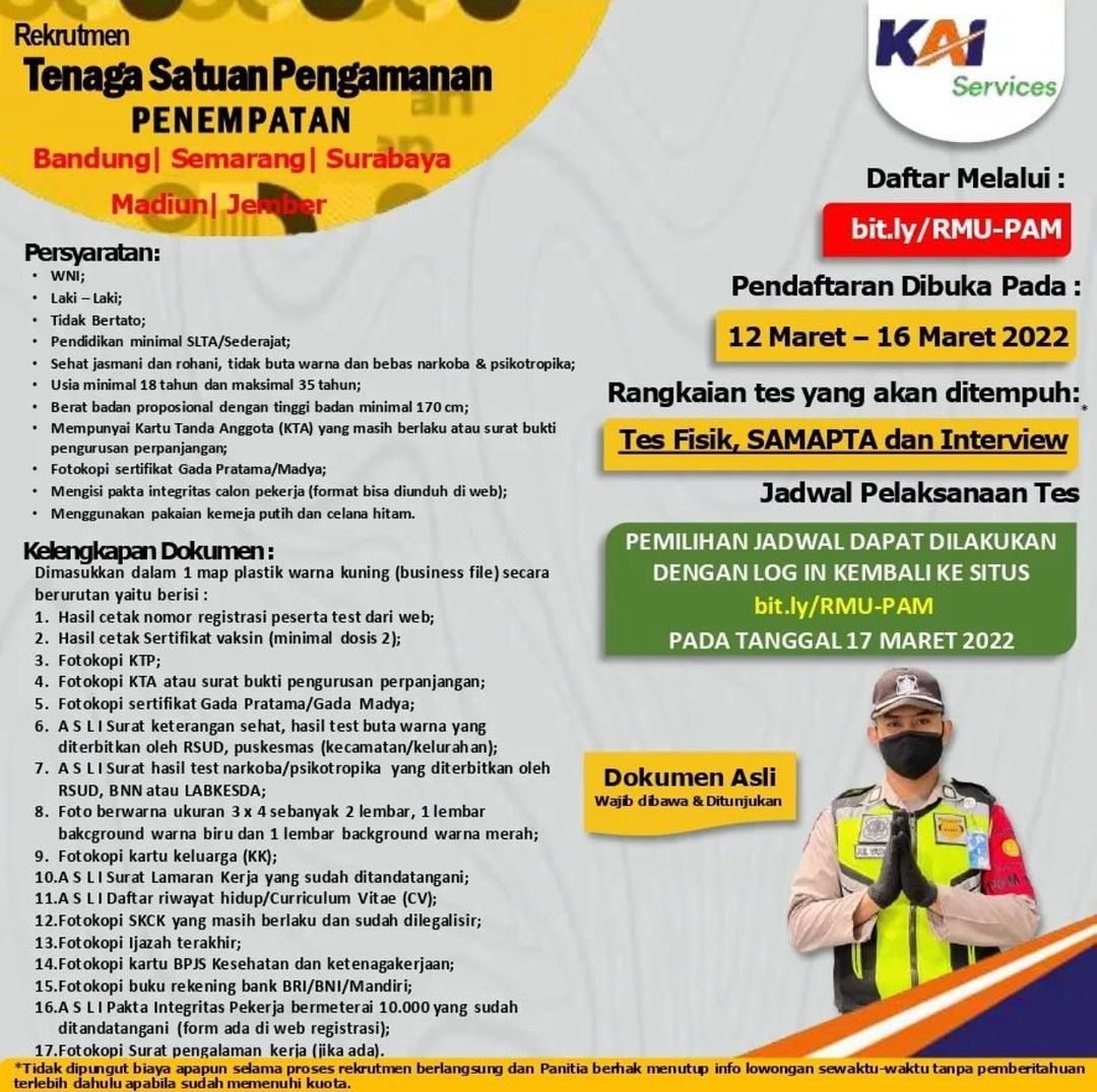 Lowongan Satpam PT. Kereta Api Indonesia (PT. KAI) | AtmaGo