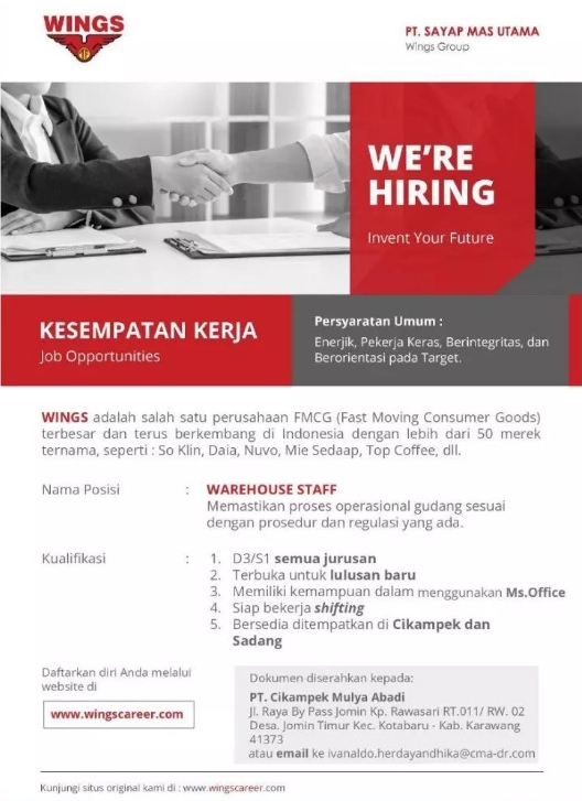 Lowongan Staff Gudang - PT Wings Group | AtmaGo