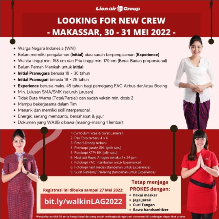 Lowongan Pramugari Lion Air - Area Makassar (Walk-in interview) | AtmaGo