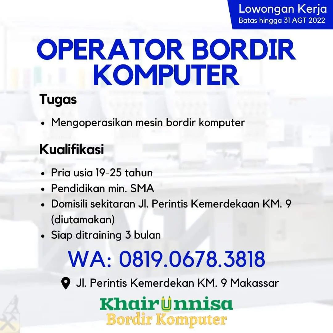 OPERATOR BORDIR KOMPUTER | AtmaGo