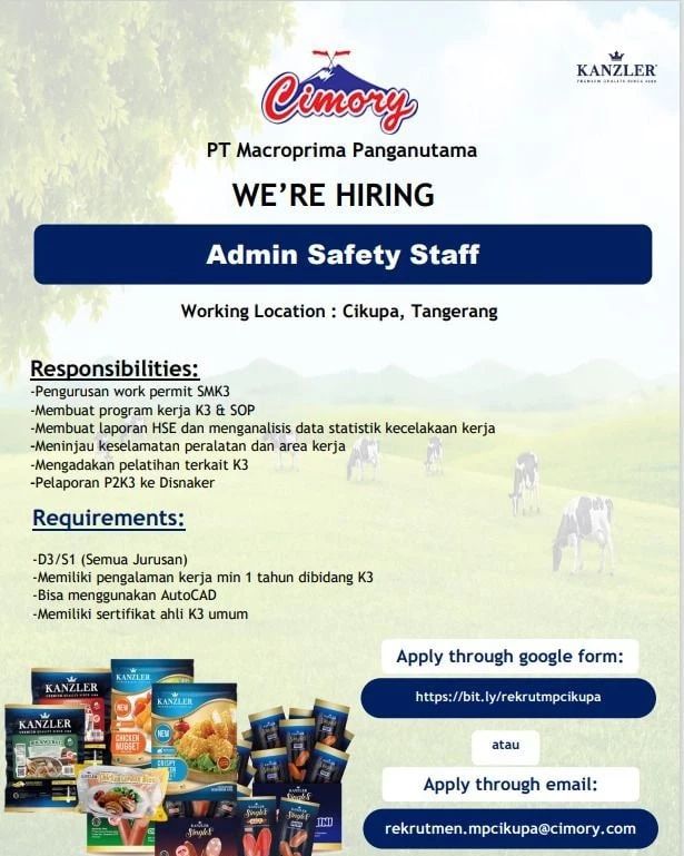 Admin Safety Staff PT Cimory Group | AtmaGo