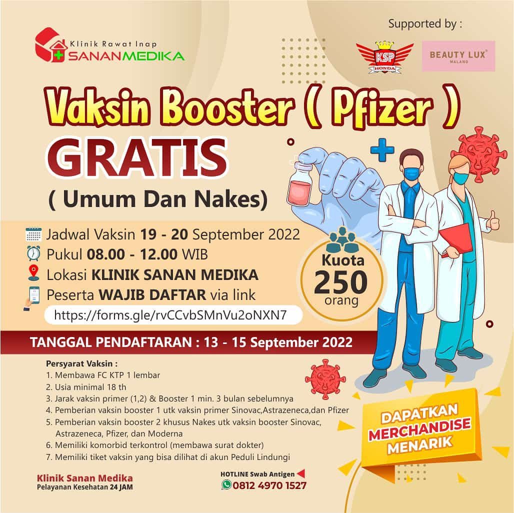 Vaksinasi COVID-19 Klinik Sanan Medika (19-20 September 2022) | AtmaGo