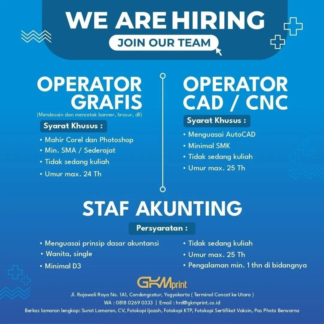OPERATOR GRAFIS, STAFF AKUNTING, OPERATOR CAD/ CNC | AtmaGo