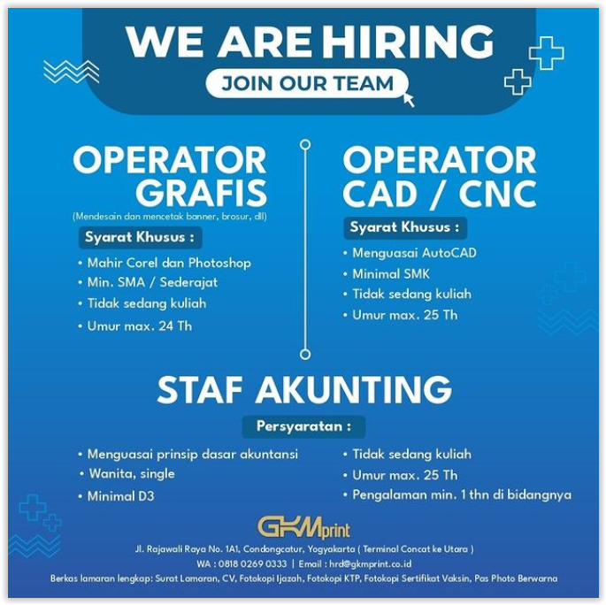 OPERATOR GRAFIS, STAFF AKUNTING, OPERATOR CAD/CNC | AtmaGo