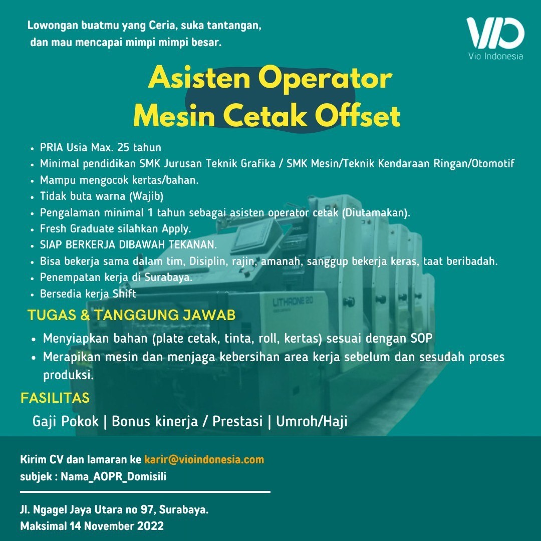 Asisten Operator Mesin Cetak Offset | AtmaGo