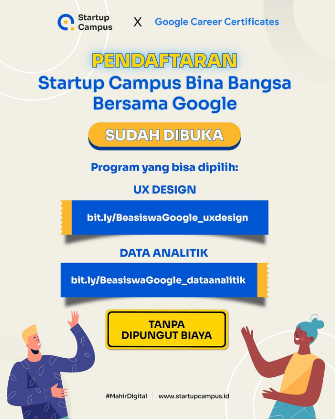 Beasiswa Startup Campus Bina Bangsa x Google - UX Design dan Data Analitik | AtmaGo