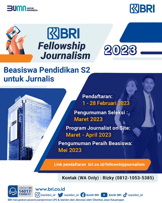 Beasiswa S2 Jurnalisme: Bank BRI Fellowship Journalism 2023 | AtmaGo