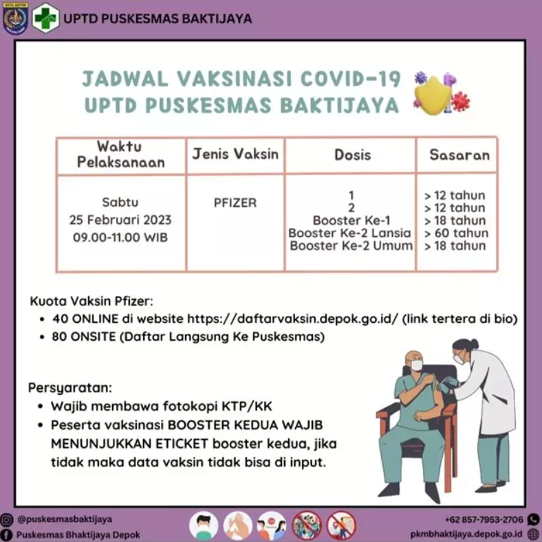 Vaksinasi Covid 19 Puskesmas Baktijaya 25 Februari 2023 Atmago