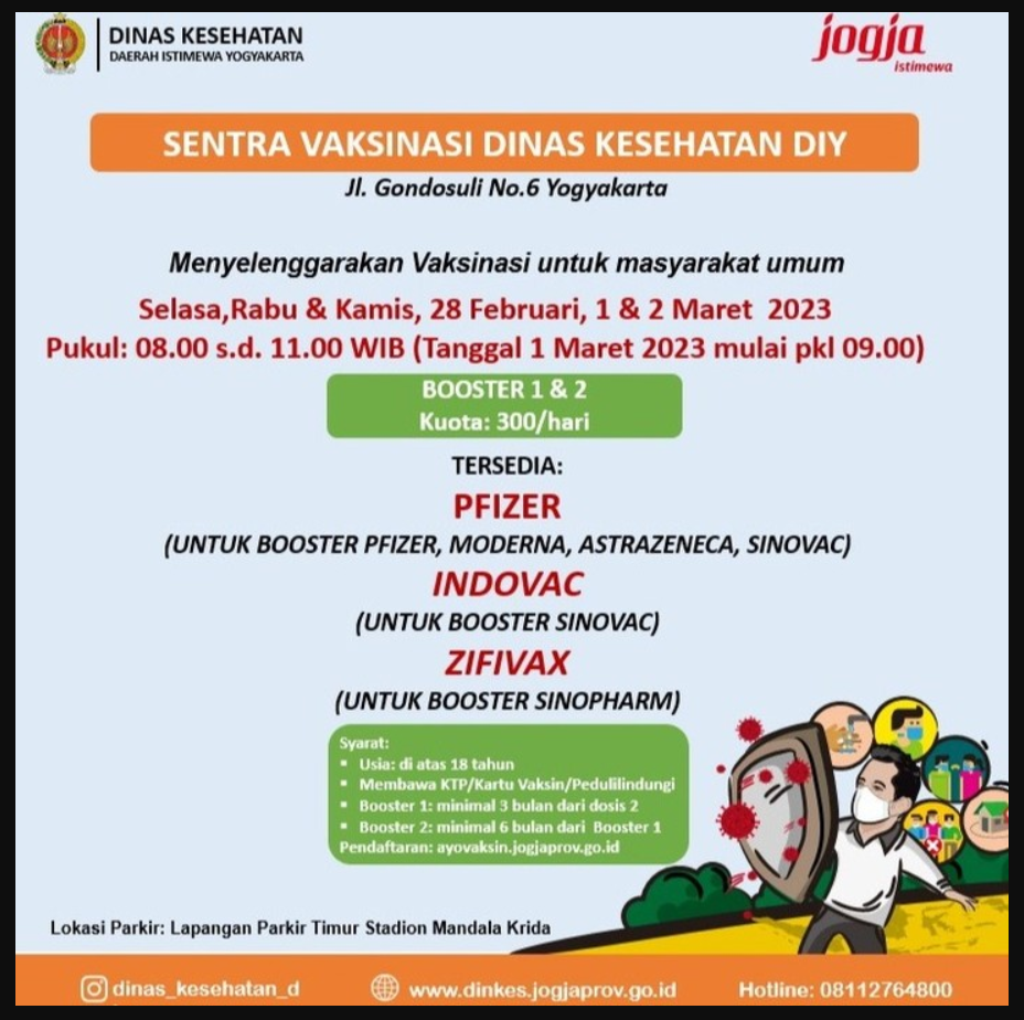 Vaksinasi COVID-19 Dinas Kesehatan DIY (2 Maret 2023) | AtmaGo