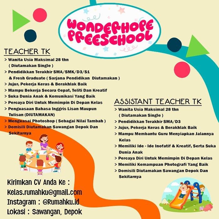 TEACHER TK dan ASSISTANT TEACHER TK | AtmaGo