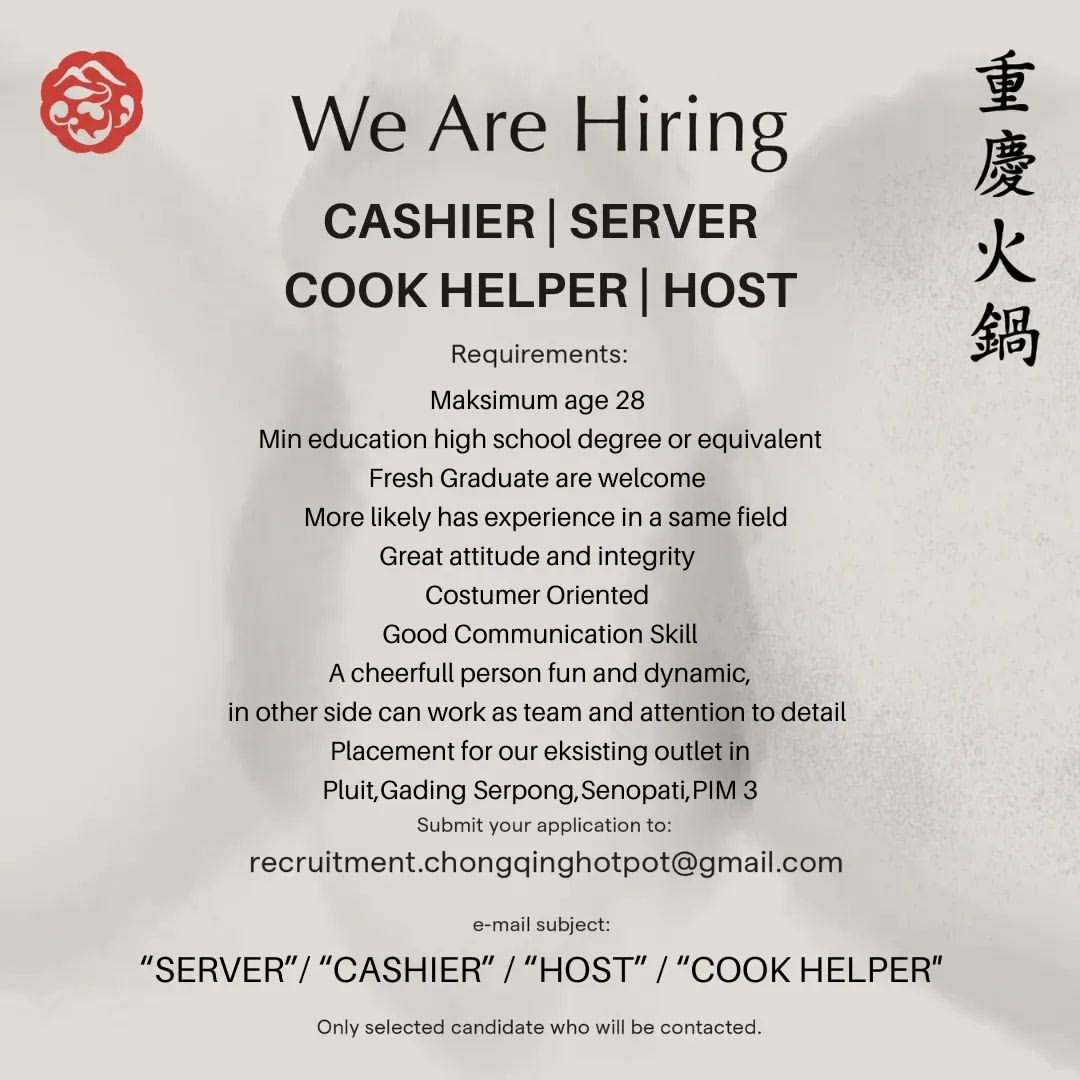 CASHIER, SERVER, COOK HELPER, HOST | AtmaGo