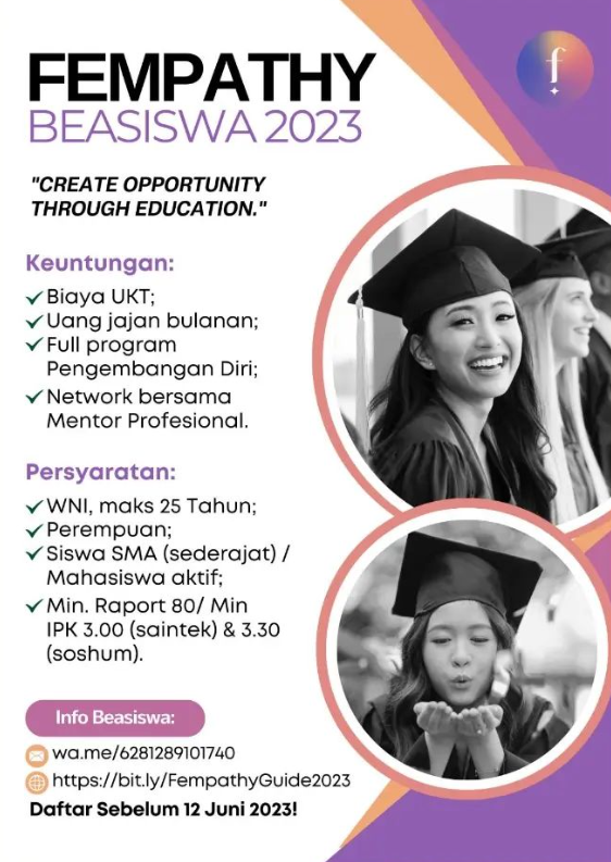 Beasiswa Fempathy 2023 untuk Siswi SMA dan Mahasiswi S1 | AtmaGo