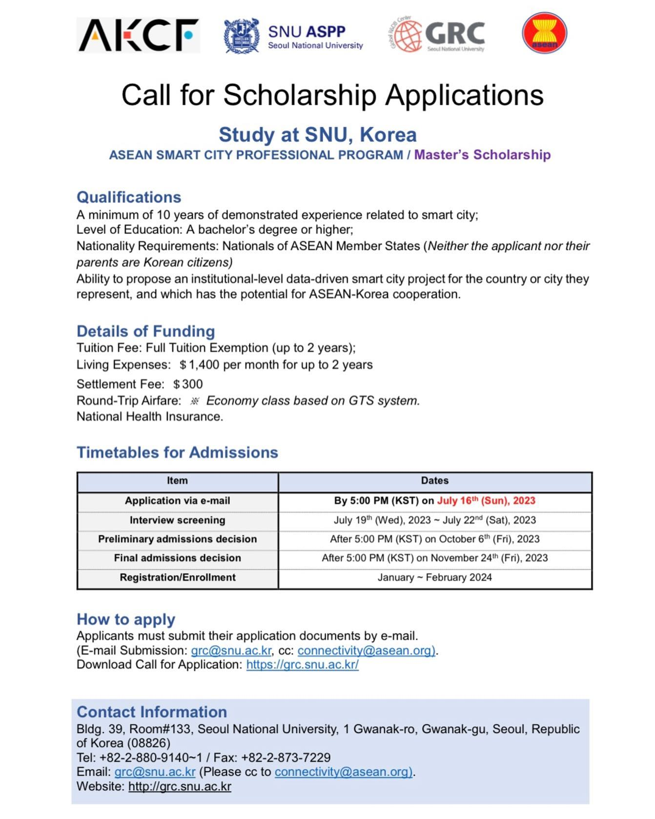 Beasiswa S2 Korea Selatan: ASEAN Smart City Professional Program (ASPP ...