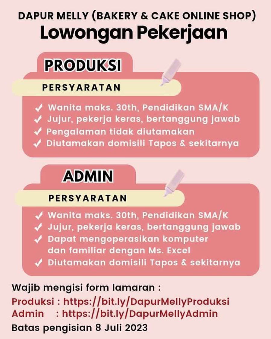 PRODUKSI dan ADMIN - Wanita | AtmaGo