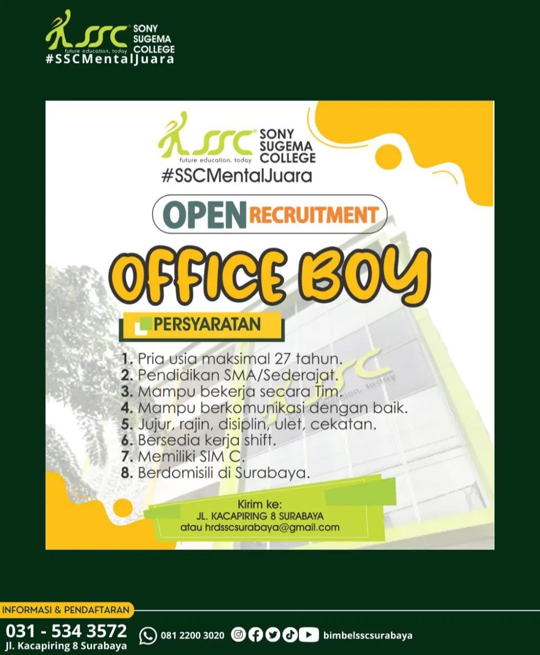OFFICE BOY SONY SUGEMA COLLEGE SURABAYA | AtmaGo