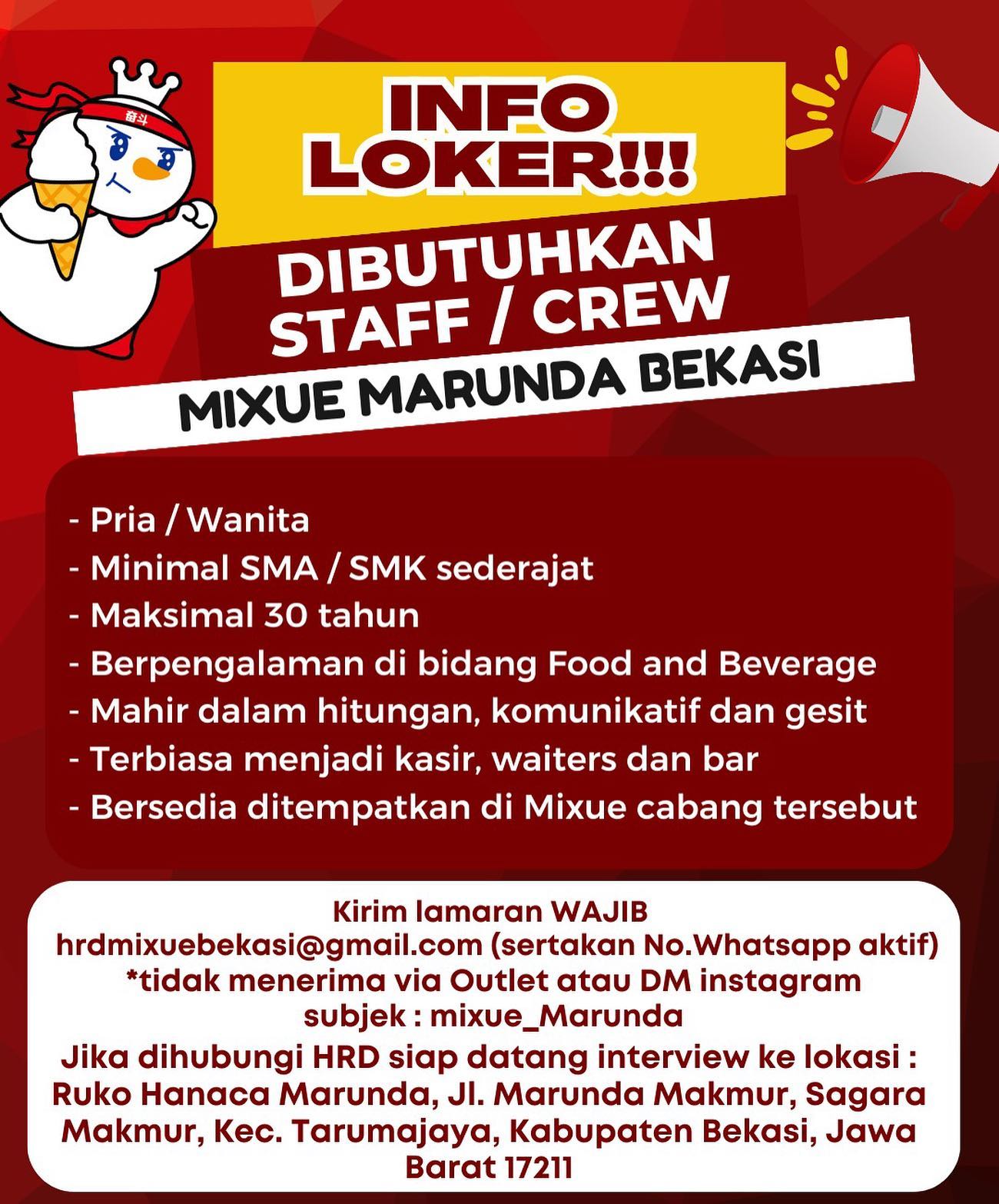 Lowongan Kerja MIXUE Marunda | AtmaGo