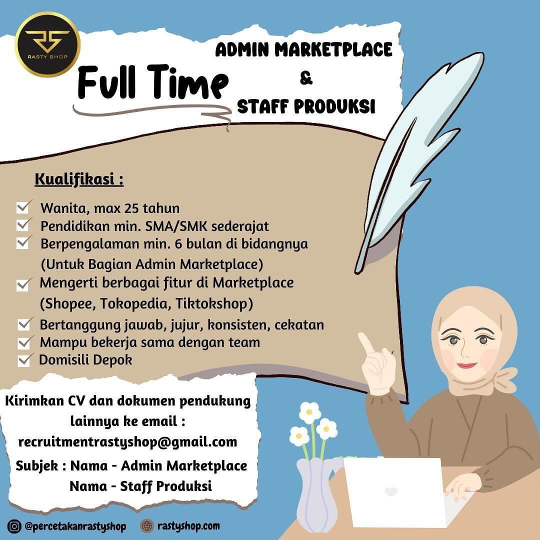 ADMIN MARKETPLACE dan STAFF PRODUKSI - Wanita | AtmaGo