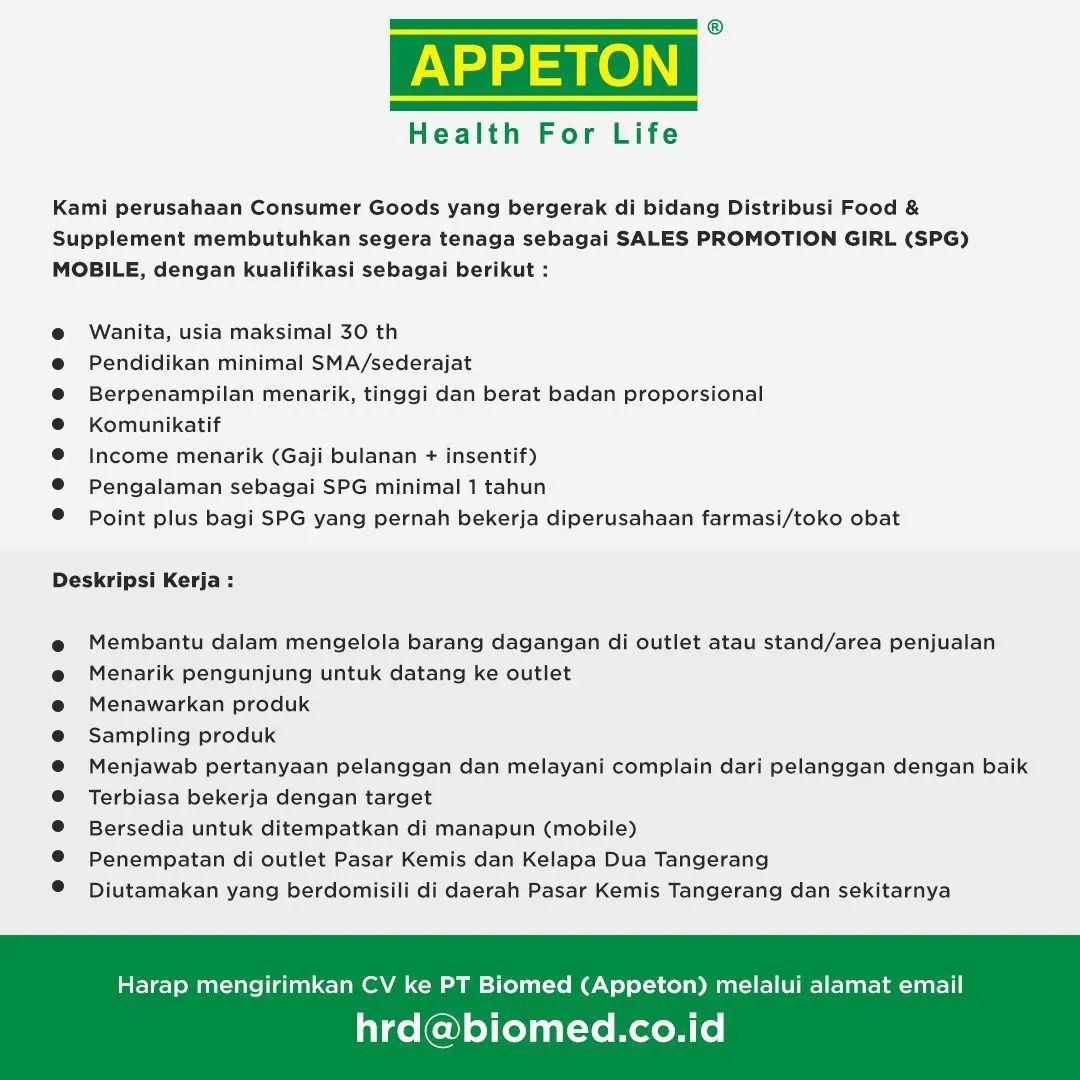 SALES PROMOTION GIRL (SPG) - Wanita | AtmaGo