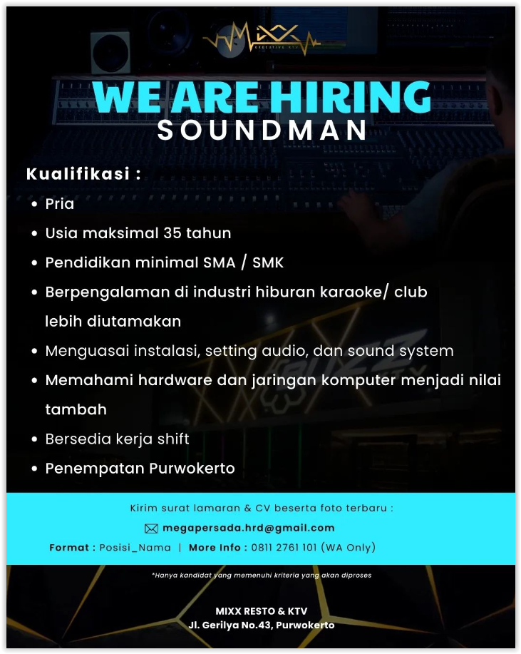 Lowongan Soundman | AtmaGo