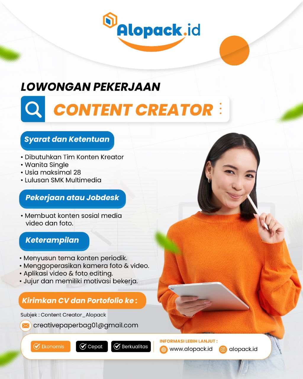 Content Creator (Perempuan) | AtmaGo