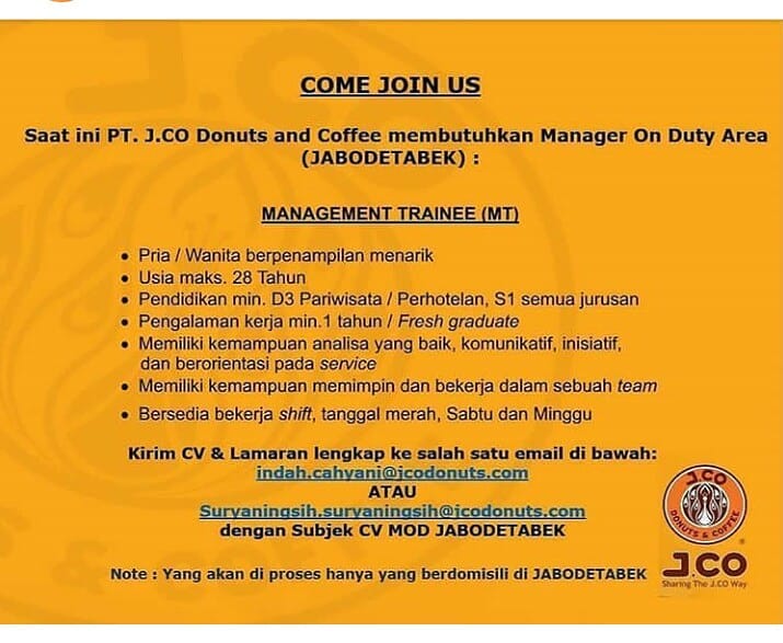 Manager On Duty Area (Management Trainee di JCO) | AtmaGo