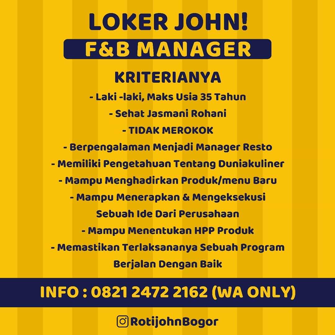 Lowongan Kerja Food And Beverage Manager AtmaGo Lowongan Kerja Food And Beverage Manager AtmaGo