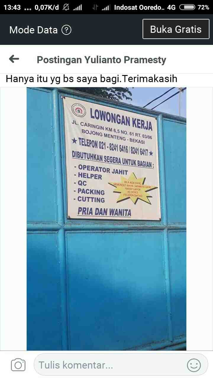 OPERATOR JAHIT, HELPER, QC, PACKING, CUTING | AtmaGo