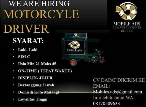 Lowongan Kerja Driver Motor Untuk Iklan Berjalan | AtmaGo