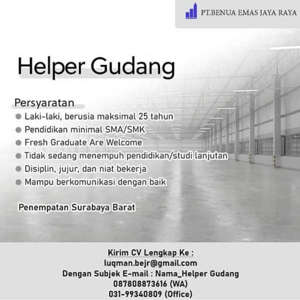 Lowongan Kerja Helper Gudang PT. FEBENUA EMAS JAYA RAYA | AtmaGo
