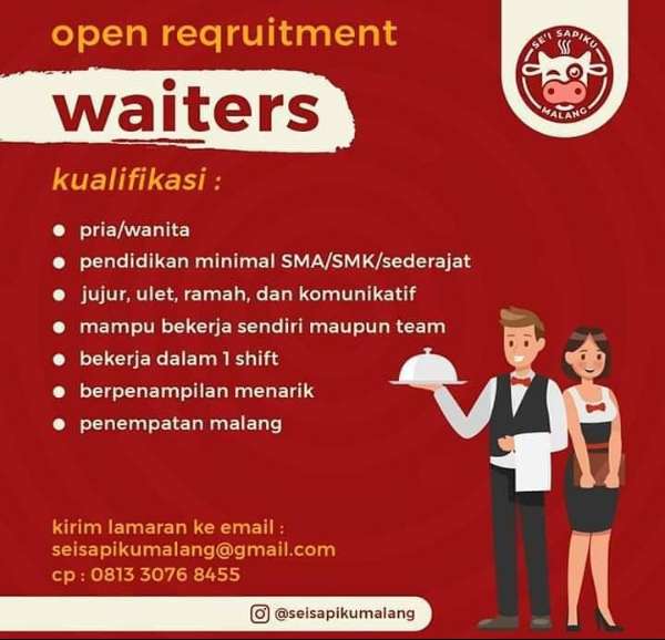 Lowongan Waiter / Waitress / Pramusaji | AtmaGo